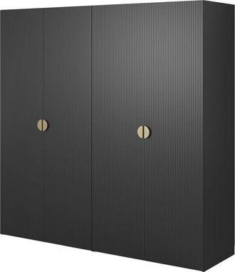 Selsey Moonir - Kleiderschrank 4-t&uuml;rig mit 2 Kleiderstangen und Regalen, 200 cm, schwarz - Selsey