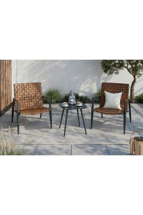 ambia GARDEN Balkonset, Braun, Schwarz, Metall, Kunststoff, Glas, 3-teilig, Rundrohr, 178x72.3x77.5 cm, lichtecht, wetterbest&auml;ndig, Tische mit Glasplatte, Balkonm&ouml;