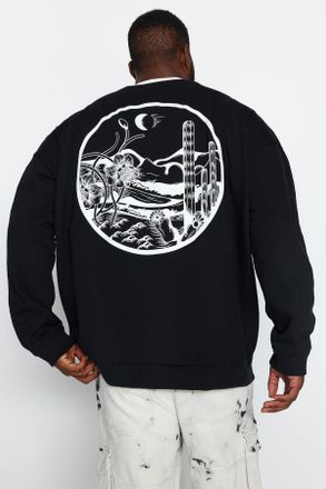 Trendyol MAN Herren Schwarz Tropisch Lang Oversize Gro&szlig;e Gr&ouml;&szlig;en Sweatshirts