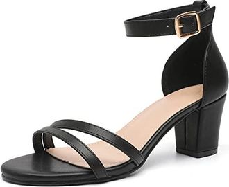 Dadawen Escarpins Femme Bout Ouvert Sandales Bride Cheville Bloc Talon 6CM Noir 38