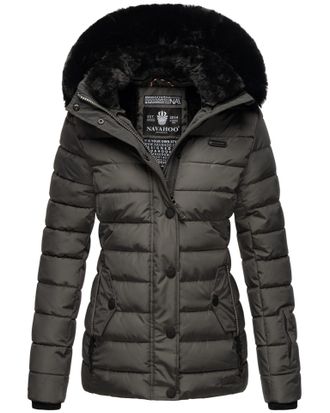 Navahoo Damen Winter Steppjacke mit Kapuze und Fellkragen B846 [B846-Anthrazit-Gr.XS]