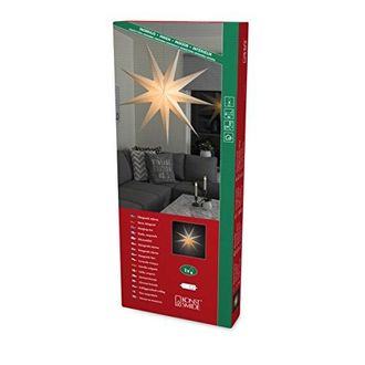 Konstsmide Wei&szlig;er Papierstern, 9 Zacken, inkl. Anschlusskabel mit an/aus Schalter, ohne Leuchtmittel, E14 Lampenhalterung, 230V, Innen, wei&szlig;es Kabel - 2919-200