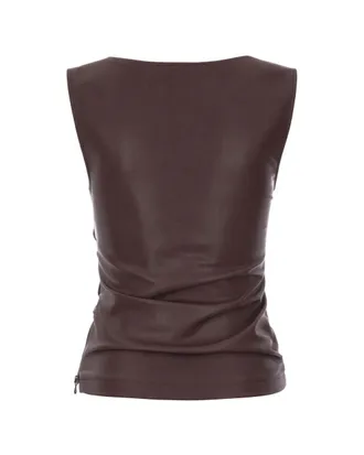 Patrizia Pepe Womens Sleeveless Top Nappa-Effect Wood Brown Tops