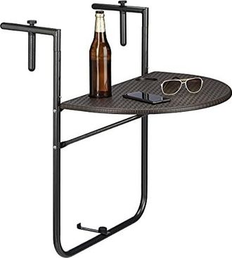 Relaxdays Balkonhängetisch BASTIAN klappbar, 3-fach höhenverstellbarer Klapptisch, Tischplatte B x T: 60 x 40 cm, braun