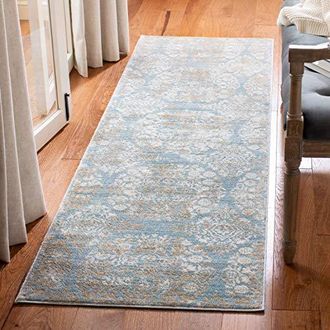 Safavieh Traditionell Teppich für Wohnzimmer, Esszimmer, Schlafzimmer - Isabella Collection, Kurzer Flor, Denimblau und Elfenbein, 66 X 213 cm