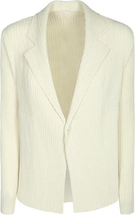 Issey Miyake Femme, Vestes, Blanc, Taille: 40 FR Hatching Pleats One-Button Blazer