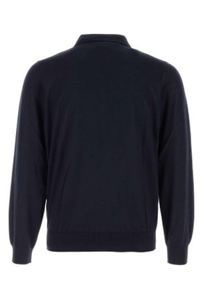 Brioni Mens Midnight Blue Cashmere Blend Polo Shirt Sapphire Exterior: Silk T-shirts And Polos