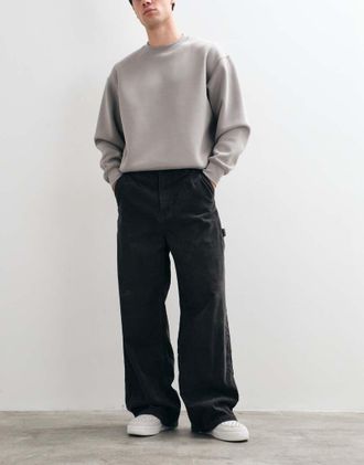 Cotton On pantalon workwear tr&egrave;s ample en velours c&ocirc;tel&eacute; gris