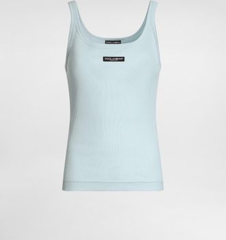 Dolce & Gabbana Ribbed Tank Top - Frau T-shirts Und Sweatshirts Azure Baumwolle 50