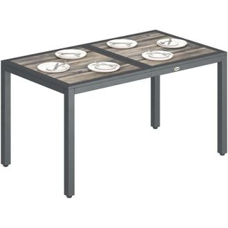 OUTSUNNY Table de jardin - Outsunny - 4 &agrave; 6 personnes - rectangulaire - plateau &agrave; effet bois et pieds en acier - 140 x 80 x 72 cm - gris