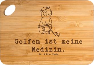 Mr. & Mrs. Panda Bambus - Schneidebrett Panda Golfen - Geschenk, Danke, Sportler, Gewinn, Schenken, Golf Verein, Holzbretter, Golfturnier