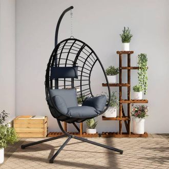 vidaXL Chaise suspendue oeuf support anthracite rotin et acier - Vidaxl