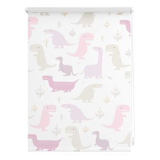 LICHTBLICK Klemmfix Verdunklungs-Rollo mit Motiv, ohne Bohren, Blickdicht, Seitenzugrollo, Made in Germany, Dino - Pink 90 x 150 cm (B x L)