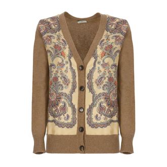 Etro Cardigan mit Seideneins&auml;tzen - - Knitwear - Damen - Beige - XS