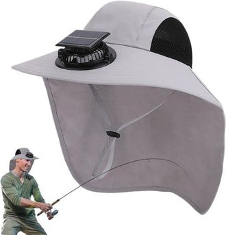 Generico Chapeau ventil&eacute; &agrave; &eacute;nergie solaire,Cheveux &agrave; large bord avec ventilation solaire | Rechargeable USB imperm&eacute;able couvre-chef avec large bord pour randon