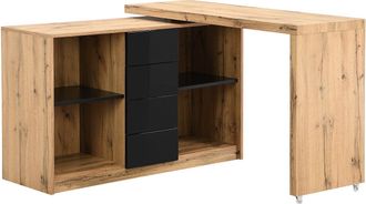 Vente-Unique Ausziehbarer Schreibtisch mit 360&deg; drehbarer Platte - MDF - Holzfarben & Schwarz - PAVELO