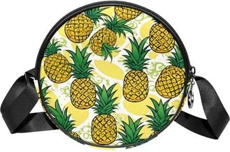 Generic Sac &agrave; bandouli&egrave;re rond rond pour femme, motif ananas avec fermeture &eacute;clair, bretelles r&eacute;glables, style d&eacute;contract&eacute;