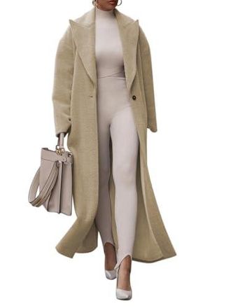 Onsoyours Manteau De Laine Femme Trench Coat Long Blouson Revers Chaud Hiver Veste Parka &Eacute;l&eacute;gant Manches Longues Jacket Overcoat Cardigan A Kaki 3XL