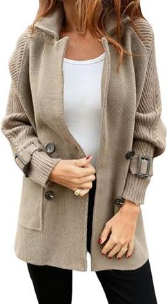 Generic Wool Winter Coats for Women Winter Knit Peacoat 2026 Fall Double Breasted Mid Long Outerwear Trench Coats Green Large