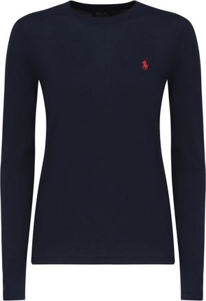 Polo Ralph Lauren Femme, Tops, Bleu, Taille: 42 FR T-shirt &agrave; manches longues en coton bleu brod&eacute;