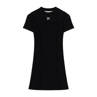 Palm Angels Schwarzes Kleid mit gesticktem Logo - - Dresses - Damen - Schwarzk - S