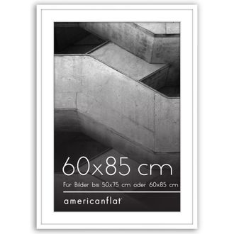 Americanflat 60x85 cm Bilderrahmen aus Kunststoff mit 50x75 cm Passepartout - schmaler 85x60 Fotorahmen mit poliertem Plexi-Scheibe - integrierte Aufhängung für Ho