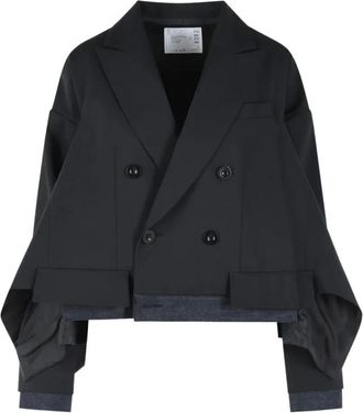 sacai Femme, Vestes, Noir, Taille: 40 FR Veste Tailleur x Denim