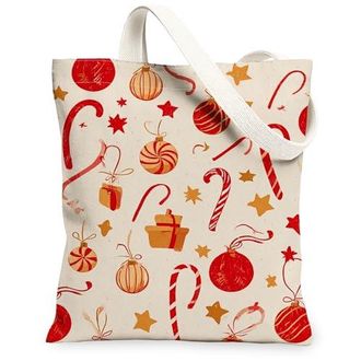 Generic Sacs fourre-tout en toile pour d&eacute;corations de No&euml;l, sacs de courses r&eacute;utilisables, vintage, l&eacute;gers et lavables pour les voyages, Rouge, 13x15 Inch