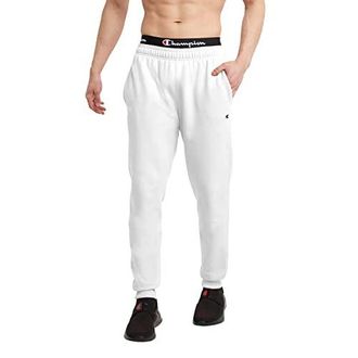 Champion Powerblend, Fleece Joggers, Comfortable Sweatpants for Men (Reg. Or Big & Tall) Pantalon de survêtement, Logo C Blanc, L Homme