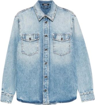 Versace Homme, Chemises, Bleu, Taille: L Chemise ample en denim orn&eacute;e