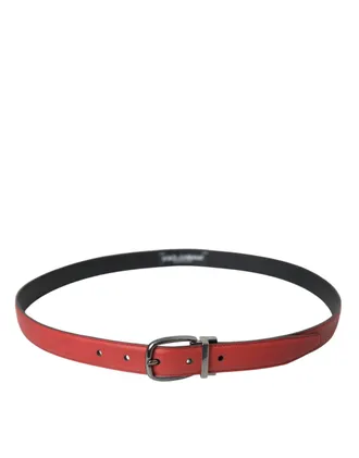 Dolce & Gabbana Red Leather Silver Metal Buckle Belt Men Calfskin