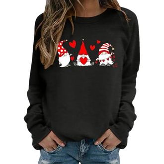 Generic 2026 - Sweat-shirt d&eacute;contract&eacute; &agrave; col rond et manches longues pour femme - Pour la Saint-Valentin, Noir, XL