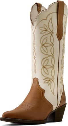 Ariat Womens Heritage Blossom J Toe Western Boots in Wheat Brown Bright Cream, B Medium Width, Size 37.5, by Ariat
