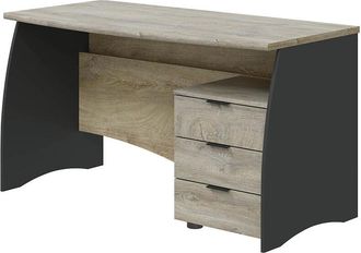 PEGANE Pegane - Bureau avec caisson de 3 tiroirs coloris ch&ecirc;ne noeuds alaska / gris anthracite - Hauteur 74 x Largeur 136 x Profondeur 67 cm