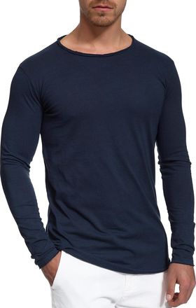 Indicode Herren Willbur Longsleeve Langarmshirt aus 100% Baumwolle | Grandad-Shirt für Männer Navy, S