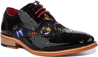 Justinreess England Julius Chaussures &agrave; Lacets en Cuir Verni pour Homme Motif Papillon, Noir 2/3 (EU 41)