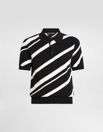 Dolce & Gabbana Kurzarmpoloshirt Aus Baumwolle Mit Streifenintarsie - Mann Strickwaren Mehrfarbig 52