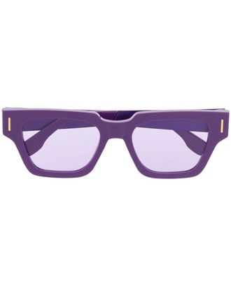 Retro Superfuture Eckige Sonnenbrille mit Logo-Print - Violett