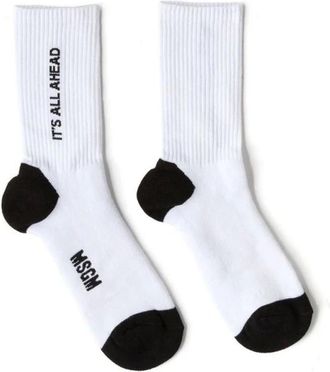 Msgm Msgm, unisex, Sous-v&ecirc;tements, Blanc, Taille: ONE Size Logo-jacquard cotton-blend socks