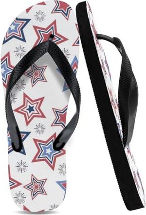 Generic Tongs unisexes pour femme - Chaussons de piscine &agrave; semelle plate - Pantoufles de salle de bain - Cadeaux pour grand-p&egrave;re, Feux dartifice &eacute;toiles rouge