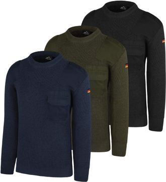 Normani Bundeswehr Winterpullover aus Schurwolle nach Original TL mit Hoheitsabzeichen Deutschlandfahne BW Strickpullover Arbeitspullover