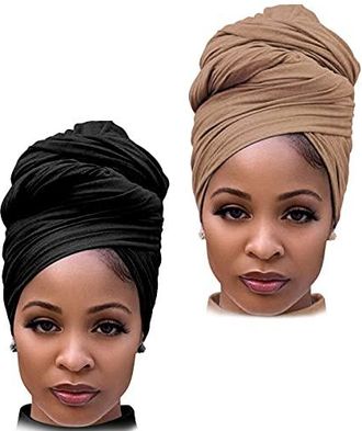 Dreshow Enveloppement de Cheveux pour Noir Femmes Écharpe Extensible Turban Élastique Écharpe Wrap de Cheveux Longs Turban Doux de Couleur