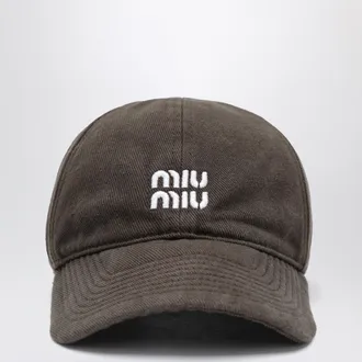 Miu Miu Baseballcap aus Denim im Washed-Look in Braunblau