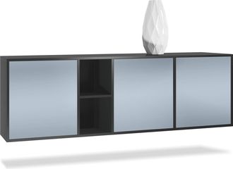 Vladon Kommode Cuba, Made in Germany, Schwarz matt/Denim matt - Modernes Sideboard f&uuml;r Ihr Wohnbereich - (BxHxT) 182x53x35 cm