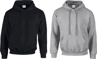 Gildan 2er Herren Kapuzenpullover Heavy Blend Set Hoodie Sweat M L XL 2XL 3XL 4XL 5XL in verschiedenen Farbsets & HLKauf-Block (1x Schwarz, 1x Sportgrey & 1x