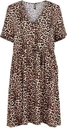 Pieces PCNYA SS Dress BF Robe, Noir/imprimé léopard, XS Femme