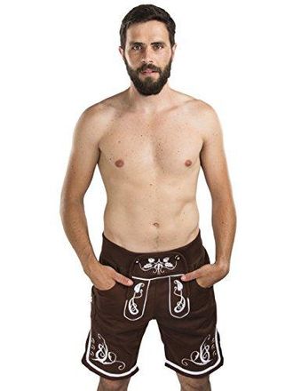 Schöneberger Trachten Couture Jogging Hommes Lederhosen - Pantalon de Jogging brodé - Trachtenhose Oktoberfest - Schöneberger Trachtenlederhose (XXL, Marron)