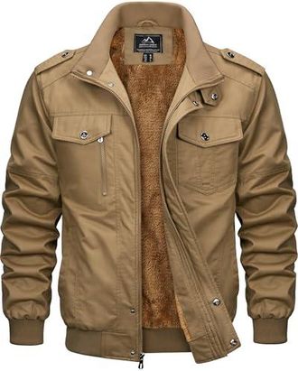 Magcomsen Veste dhiver chaude en polaire pour homme - Veste cargo militaire bomber - Manteau coupe-vent d&eacute;contract&eacute; avec plusieurs poches, kaki, XL