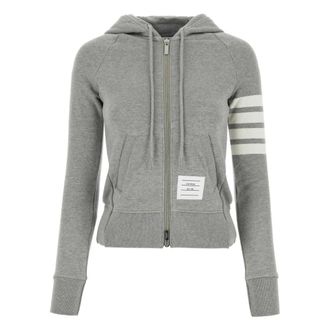 Thom Browne Femme, Sweatshirts et sweats &agrave; capuche, Gris, Taille: 34 FR Sweat &agrave; capuche zipp&eacute; 4-Bar en coton boucl&eacute;
