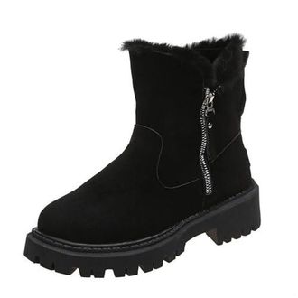 Generic Bottines de neige pour femme doubl&eacute;es en polaire - Couleur unie - &Eacute;l&eacute;gantes - Fermeture &eacute;clair lat&eacute;rale - Talon bas - Confortables - Chaudes - Antid&eacute;r